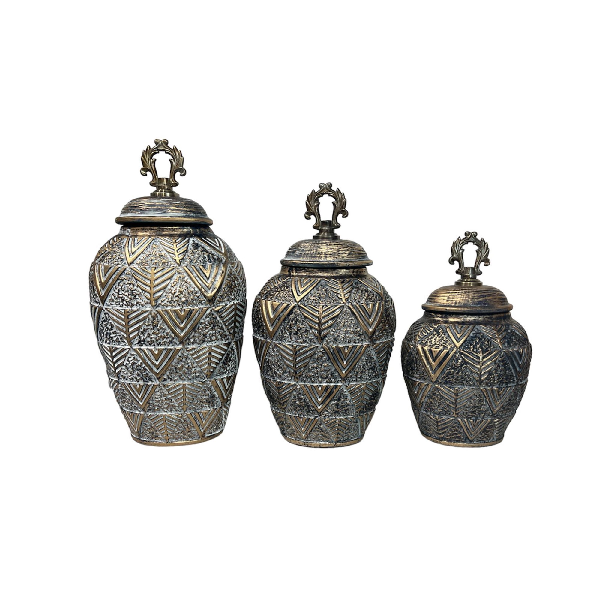 Pack De Tres Jarrones Decorativos Con Tapa Adornos Gris | Lider