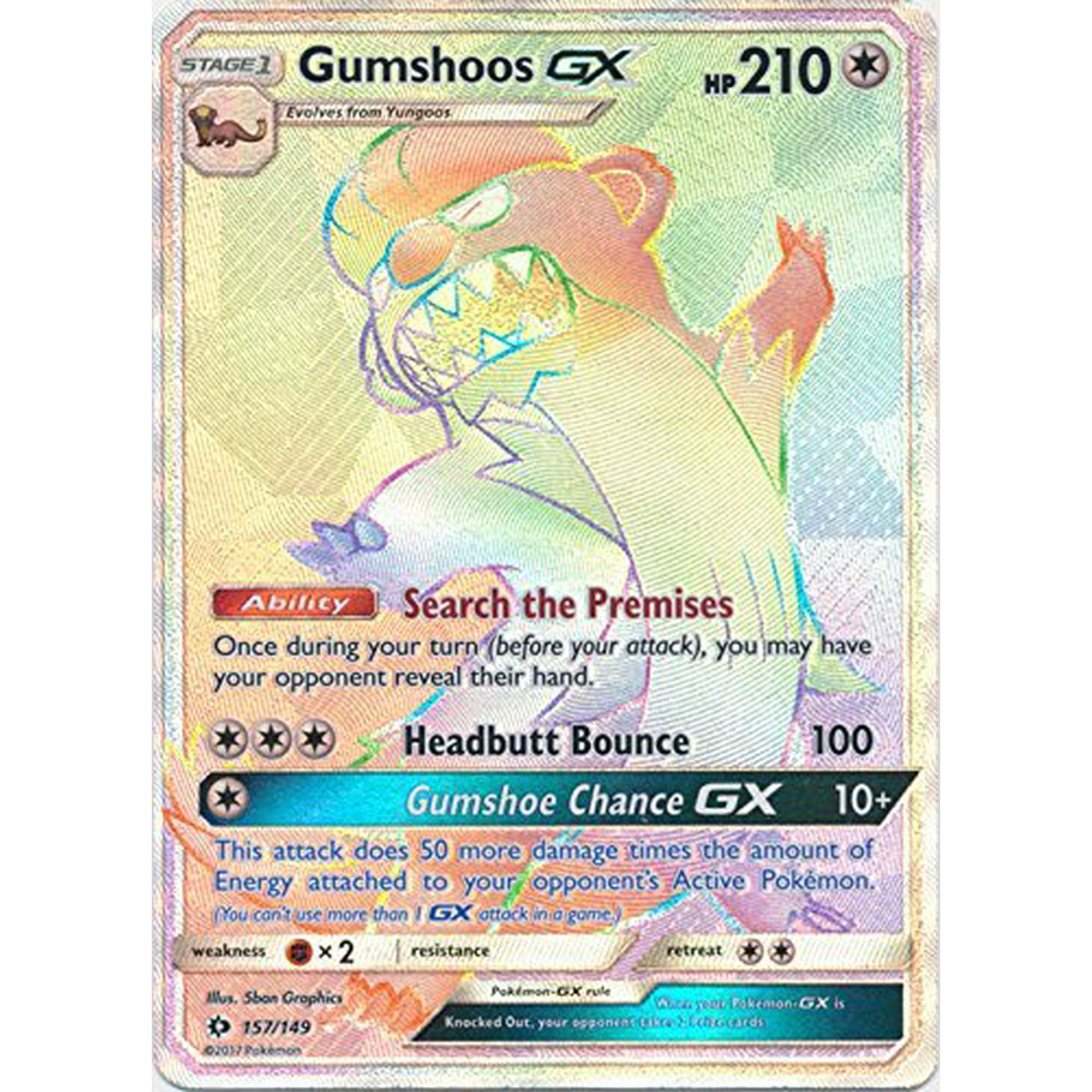Tarjeta Pokémon Gumshoos GX 157/149, base secreta y rara en forma de ...