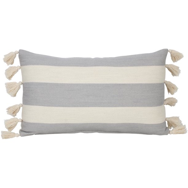 Cojin Tassels Gris Rayas 30X50 | Lider