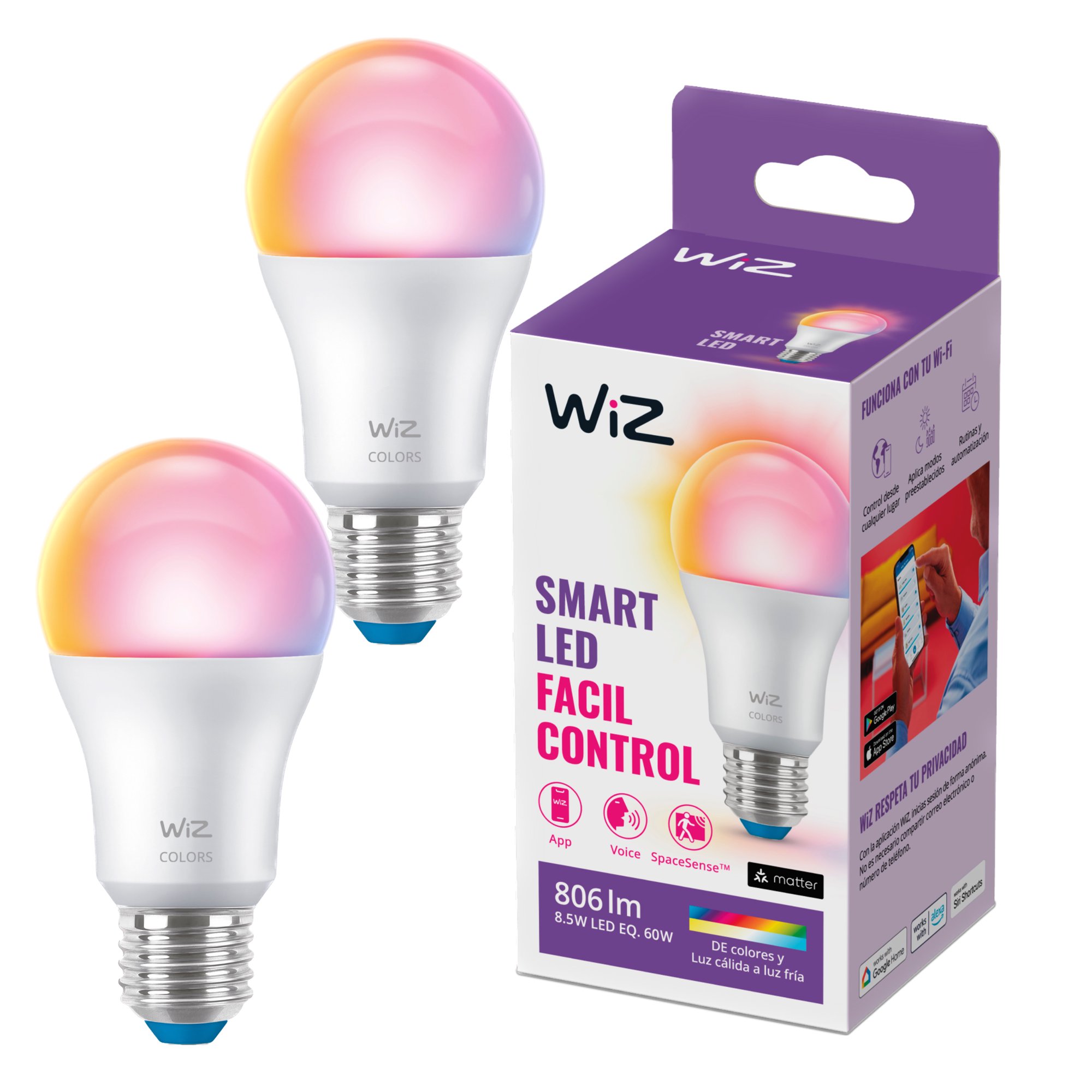 Set 2 Ampolleta Smart LED WiZ Wi-Fi 806Lm Alexa Matter Google | Lider