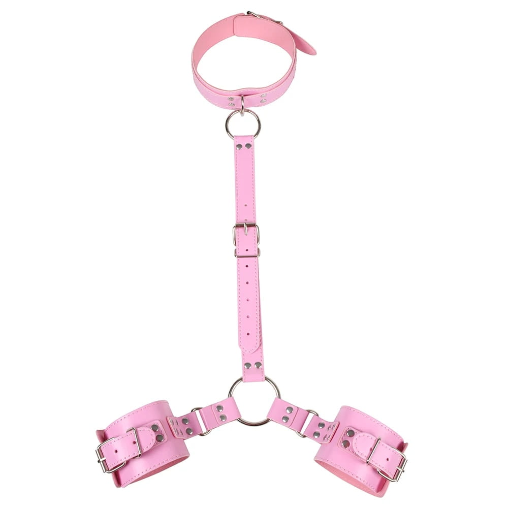 Behind Back SM Collar Body Restraints Handcuff Bondage Harness Belt ...