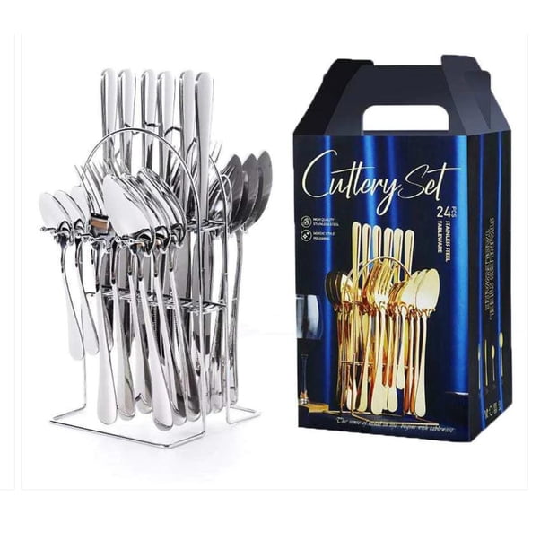 Juego De Cubiertos Acero Inoxidable Con Soporte 24pza Plateado Moderno ...