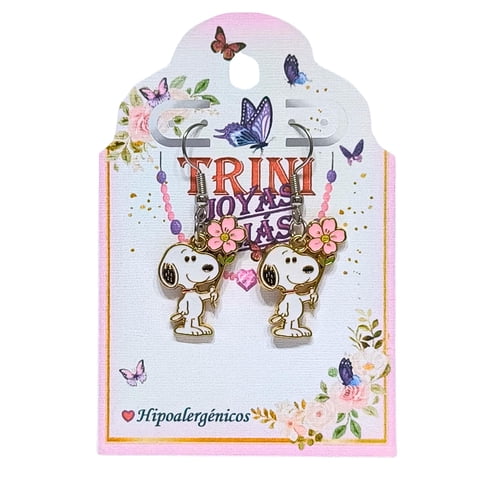 Trini Joyas Y Mas - Aros De Snoopy Con Flor, Ganchos De