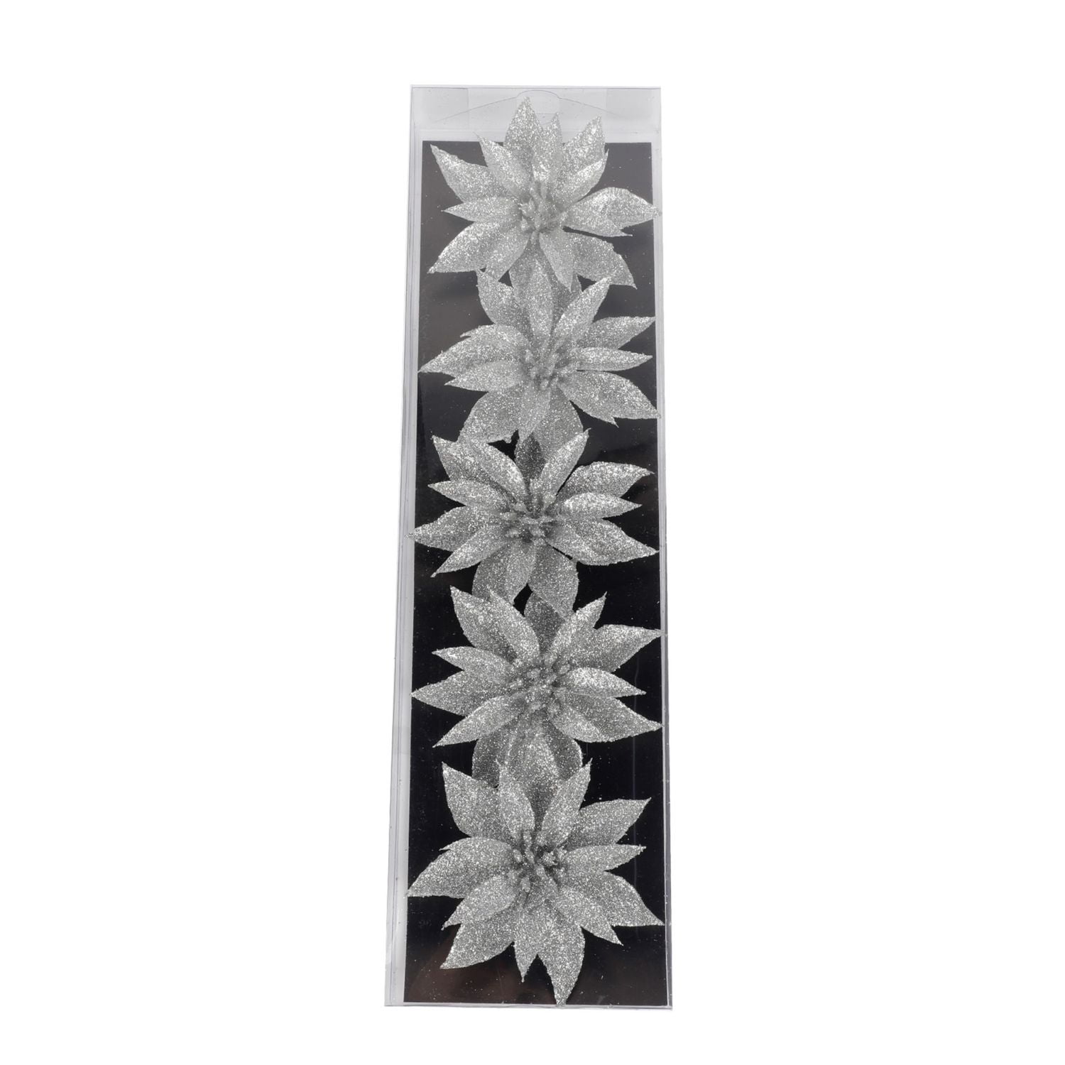 Adorno Flor Plateada Navidad (5U) 15cm | Lider