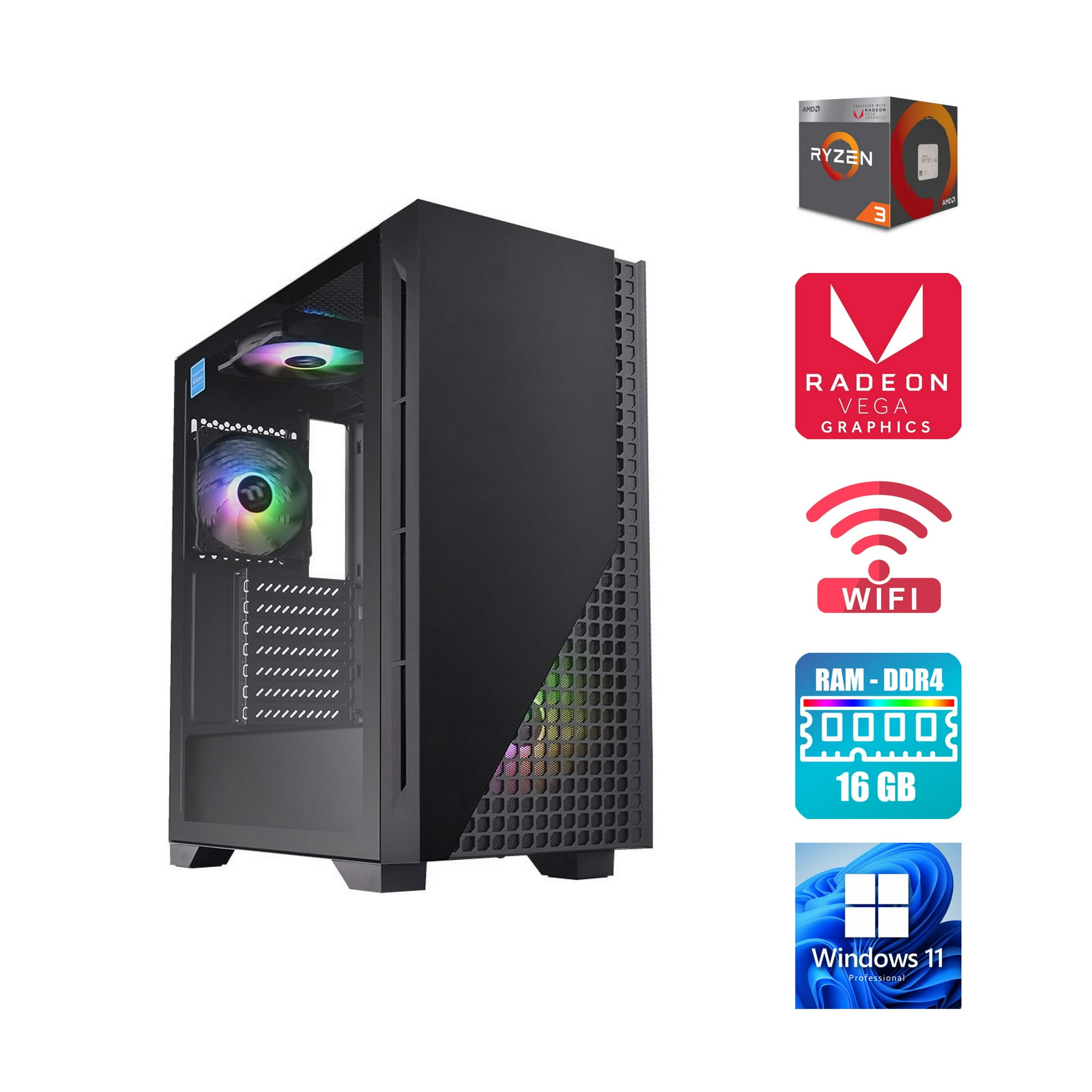 PC Gamer AMD Ryzen 3 2200G - Gráficos VEGA - 16 GB RAM - SSD 500GB M.2 - Thermaltake H330 TG | Lider