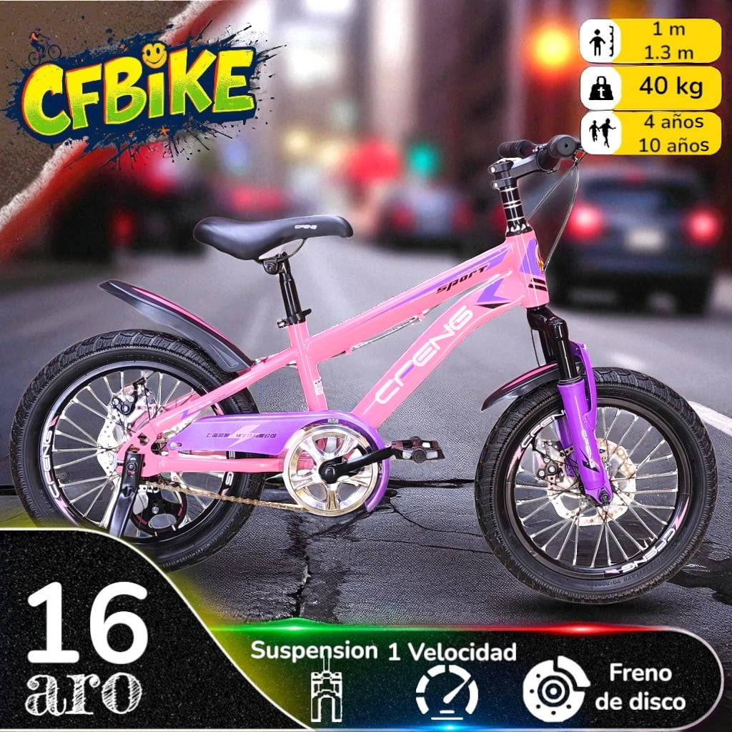 Bicicleta Aro 16 CfBike Cfeng Con Freno Disco Rosado Lila | Lider