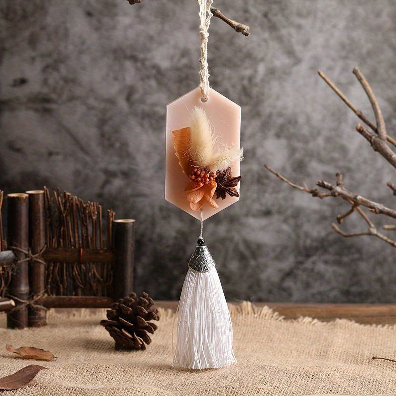 Aromatherapy Car Pendant - Tassel Wax Tablet with Immortal Flower ...
