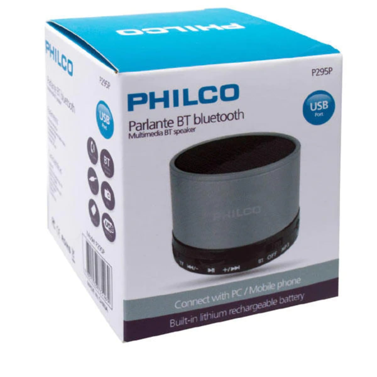Parlante Redondo Portatil Philco Bluetooth P295 Gris | Lider