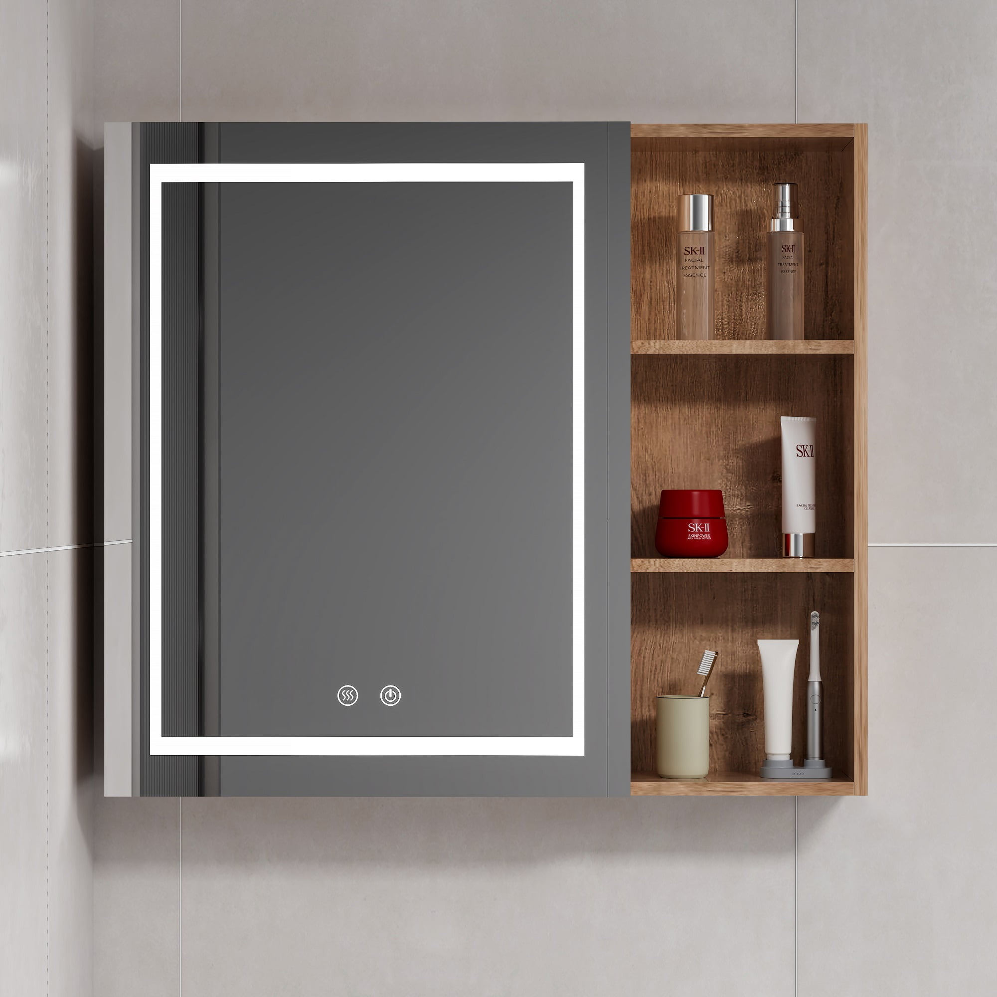 Botiquin Espejo LED Antiempañante Wood 68x80x14cm | Lider