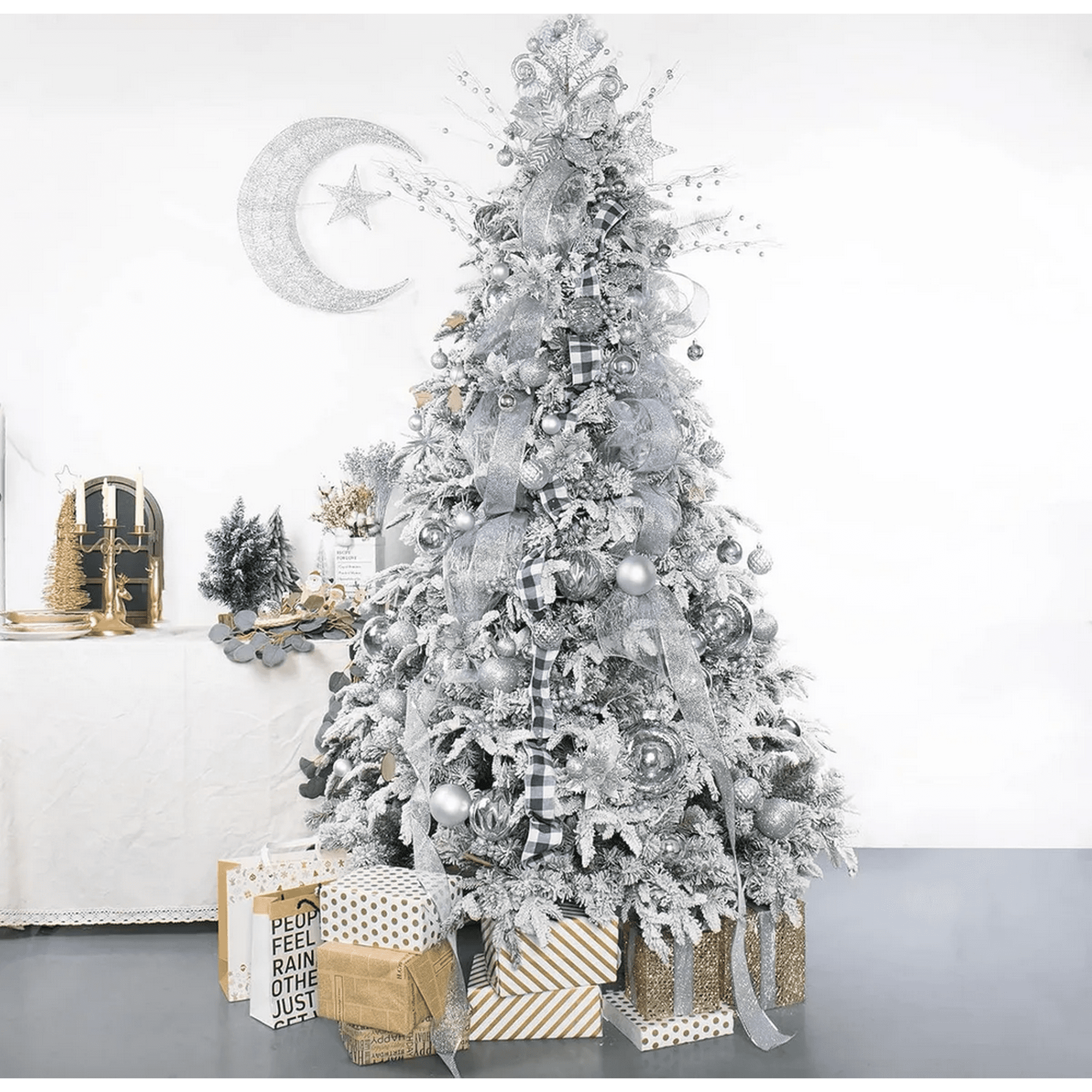 Pack 10 Flores Navideña Adorno De Navidad Decoración Árbol Plateado | Lider