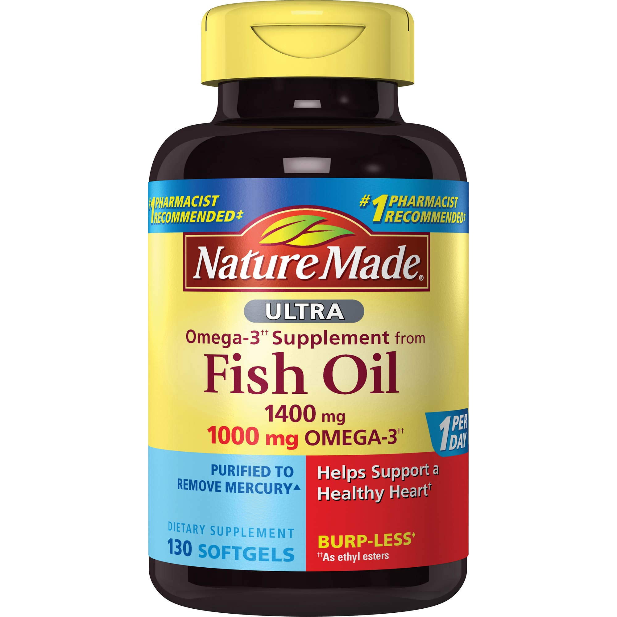 Nature Made Ultra Omega-3 Burpless Fish Oil 1400 mg Softgels w. Omega 3 ...