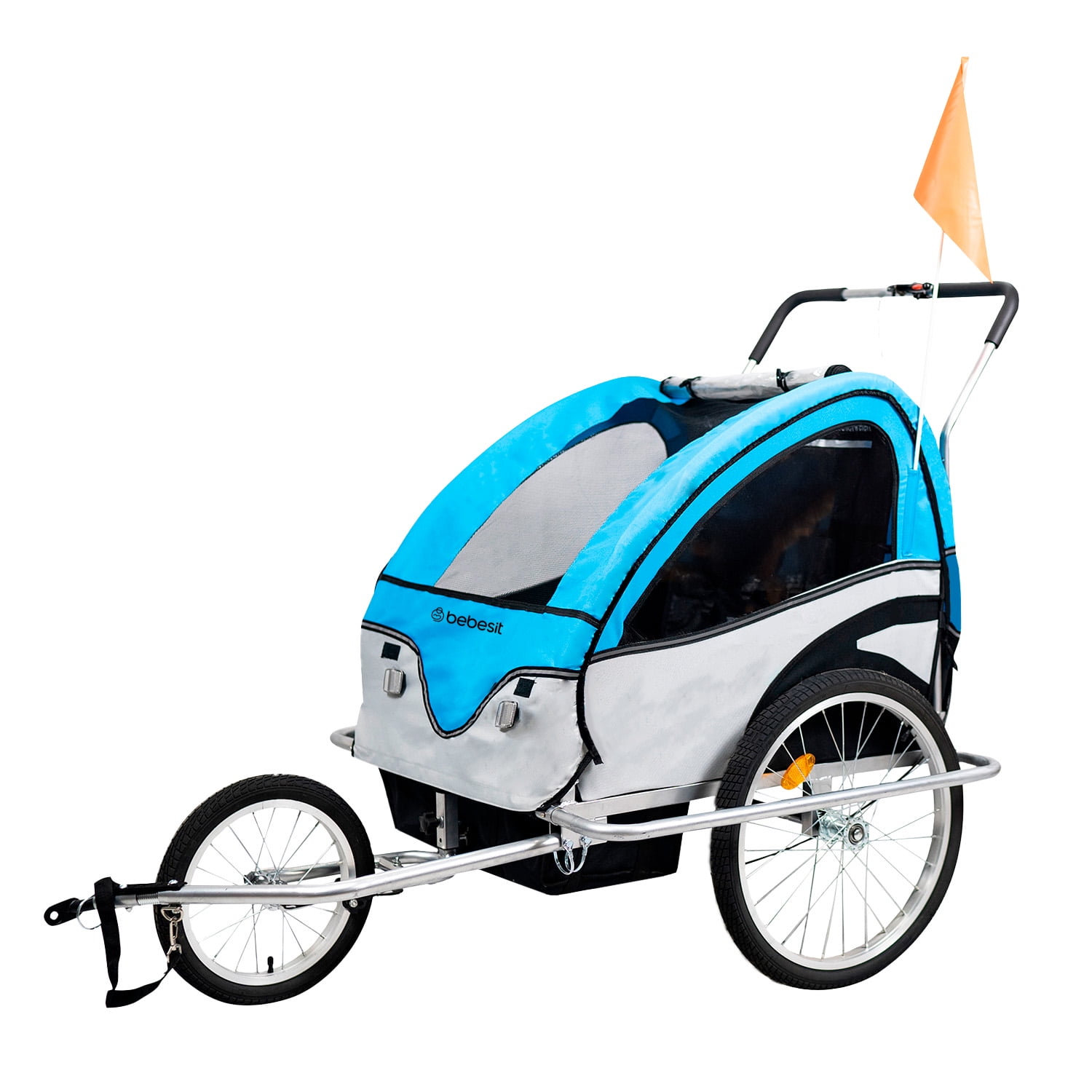 Carro arrastre trailer para bicicletas 2 niños BeRide Azul | Lider