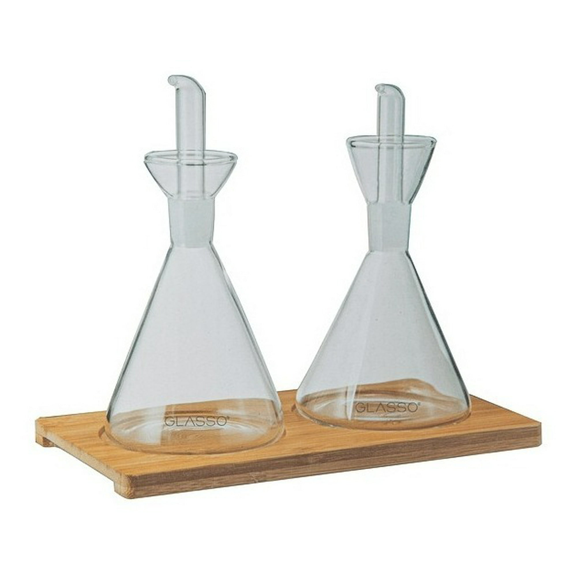 Set 2 Alcuza Vidrio Bandeja Soporte Bamboo 250ml Glaso | Lider