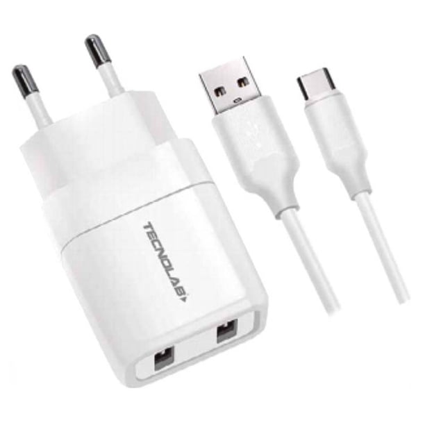 Cargador Pared 2 Usb Carga Rápida Usb Tipo C Blanco | Lider