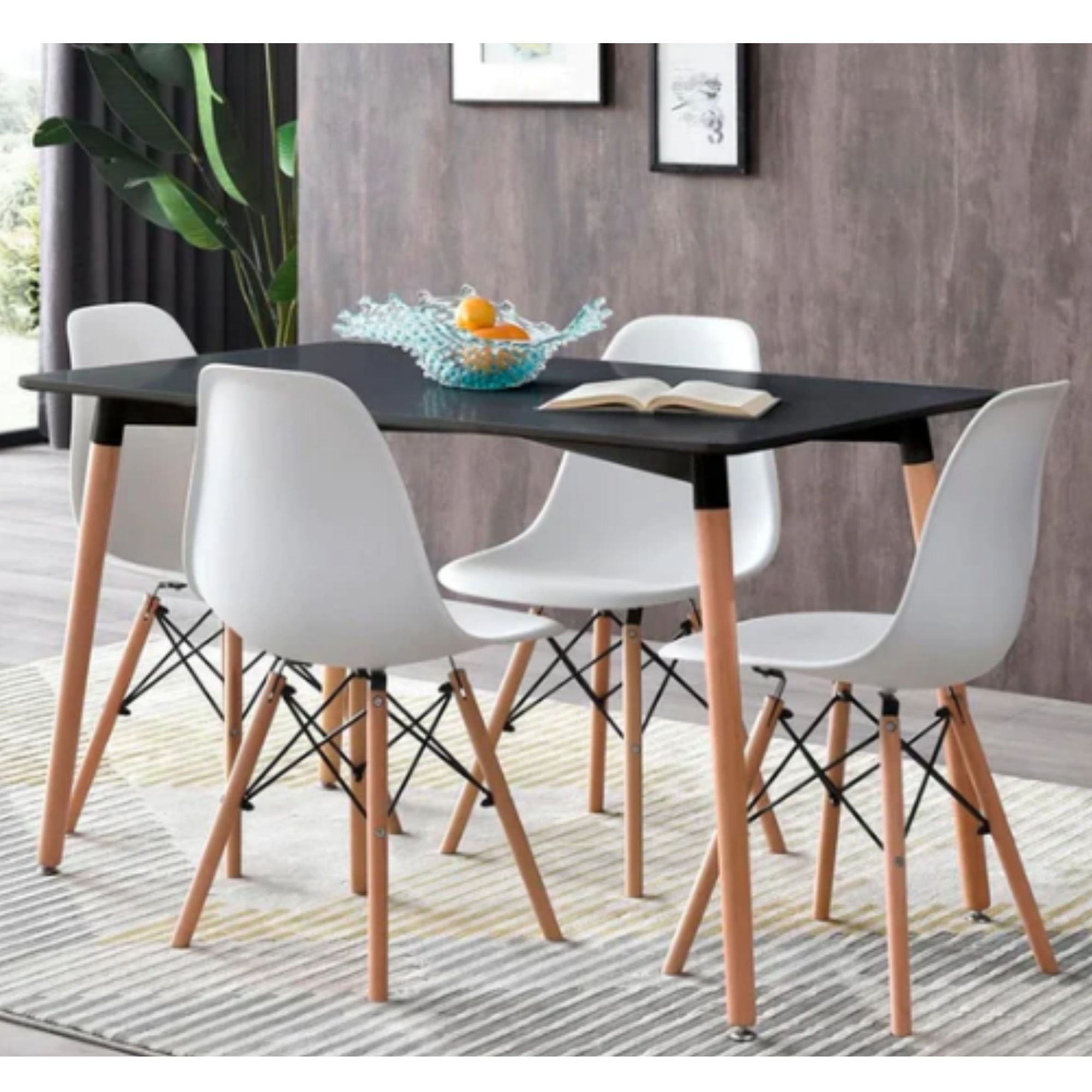 Juego De Comedor eames Rectangular 4 sillas Negro-Blanco 120 cm | Lider