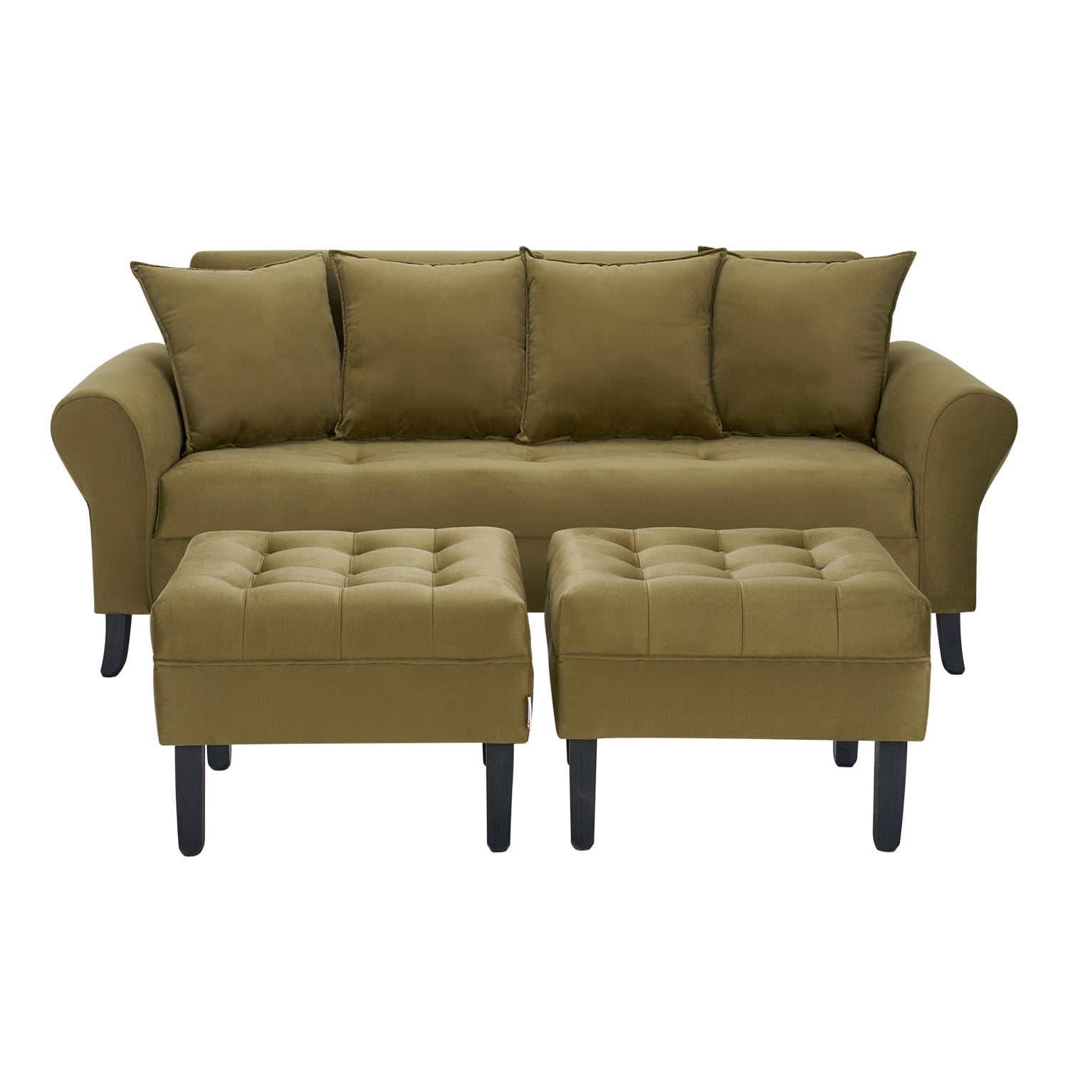 Sofa Lua 3c + 2 Pouf Felpa 20 Verde Musgo | Lider