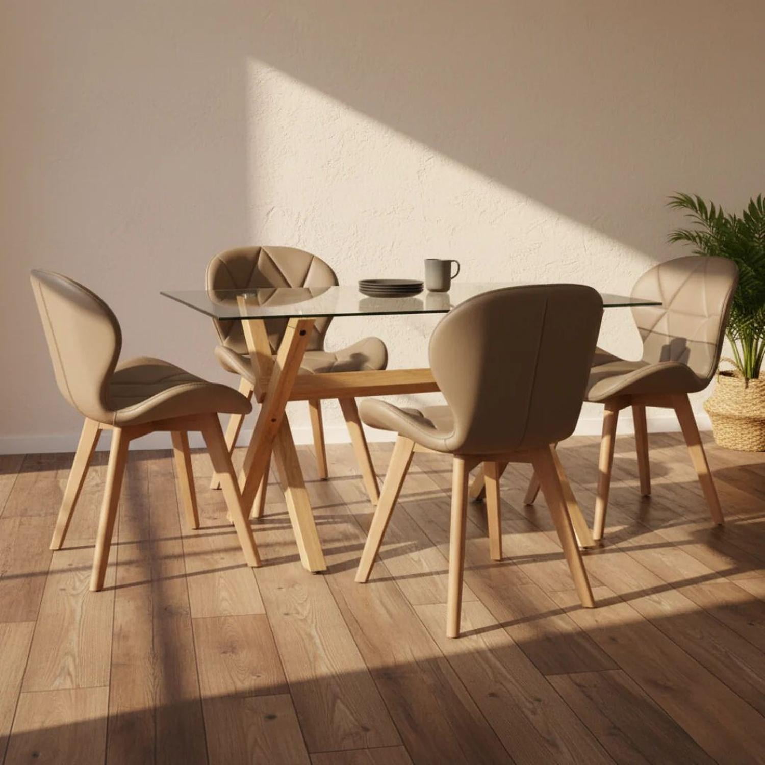Comedor Moderno Mesa Xinia 130x80 + 4 Sillones Rubik Latte | Lider