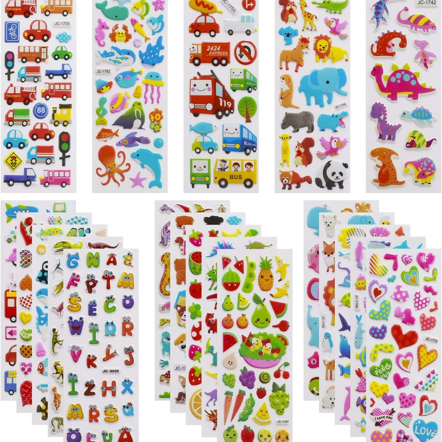 24 Different Sheets, 3D Stickers For Kids Toddlers 550+ Vivid Puffy ...