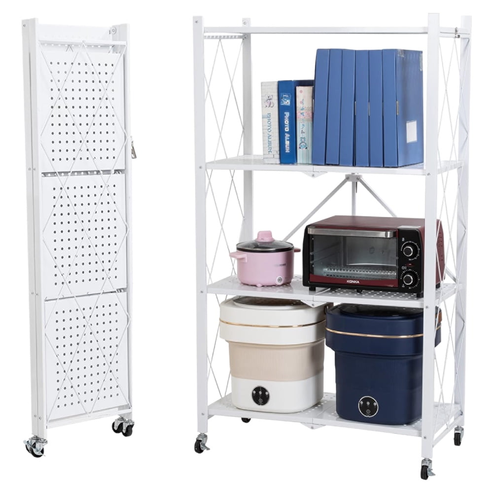 Estante Plegable Multiuso Metal 4 Niveles Ruedas Blanco | Lider