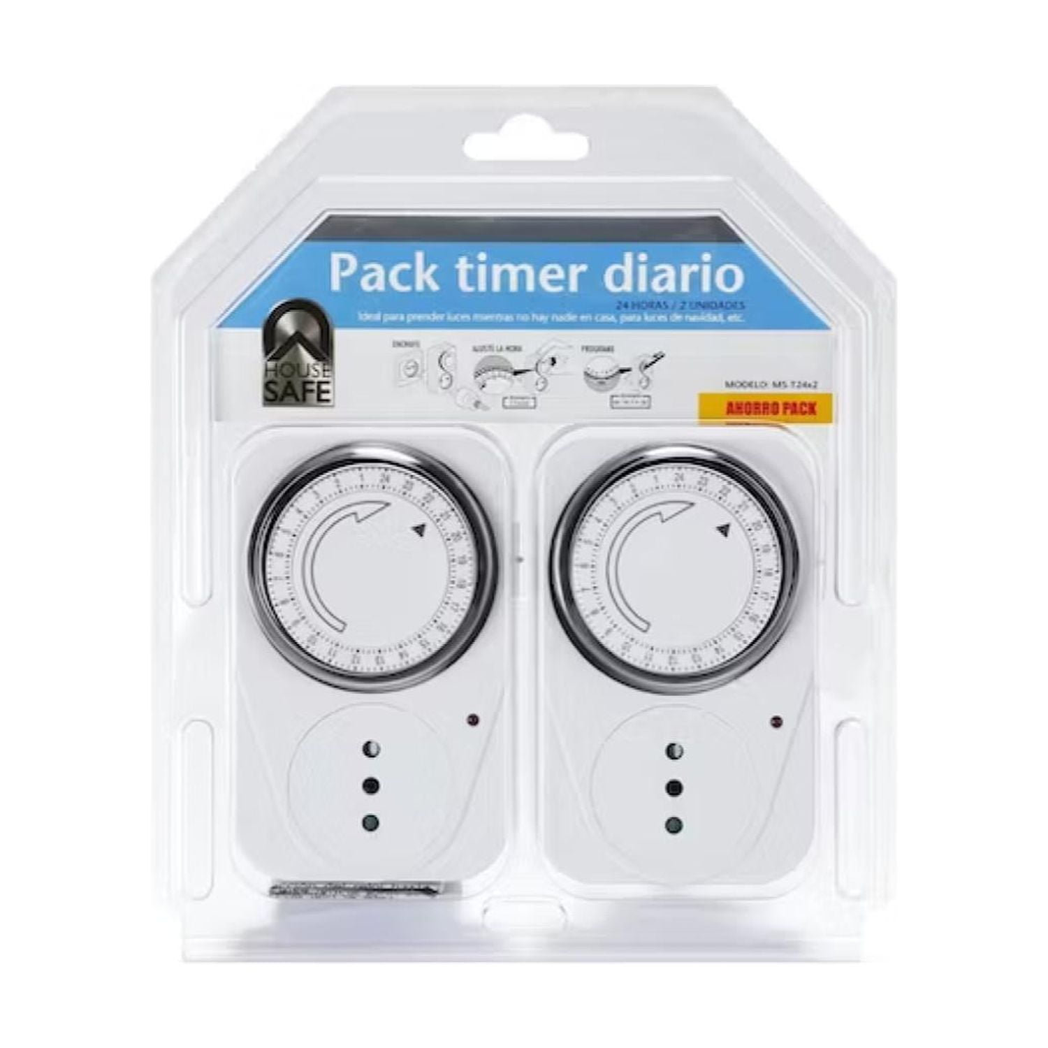 Pack 2 Timer Analogo 2300W Temporizador 24 Horas Blanco House Safe | Lider