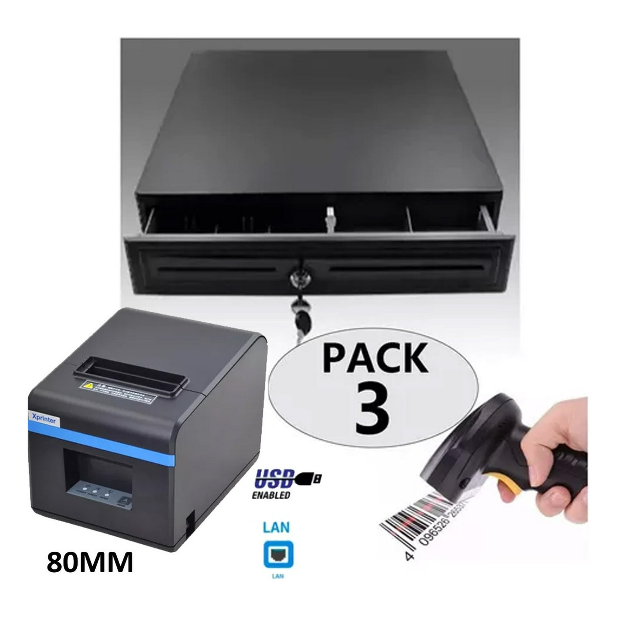 Gaveta De Dinero + Impresora 80mm Usb + Lector Código Barra | Lider