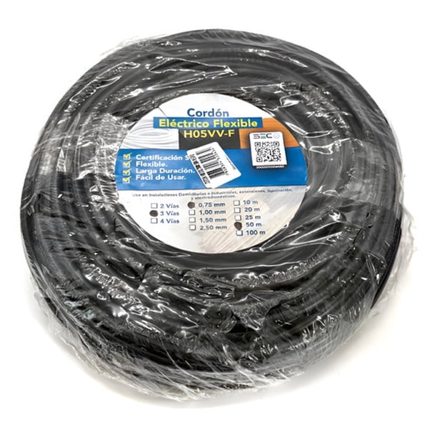 Cable Cordón Eléctrico Sil Flexible 3x0,75mm2 50m Negro Sec Negro | Lider