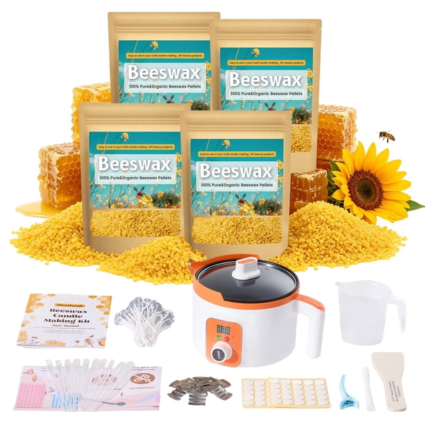 Kit para hacer velas WcoDusak de cera de abeja de 1.8 kg con derretidor ...