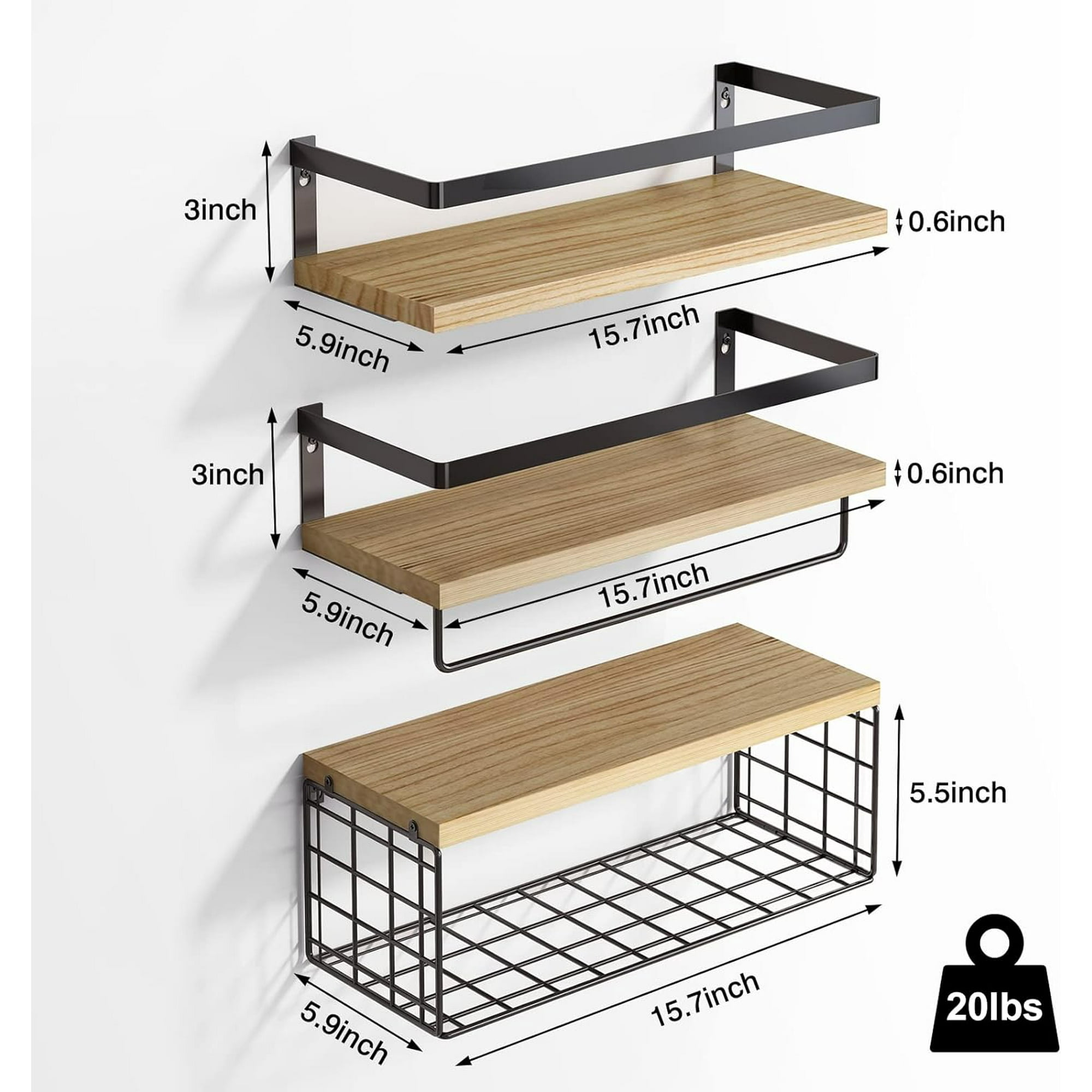 Repisa Flotantes De Madera Modernas X3 Con Reja Pino Nano0076 | Lider