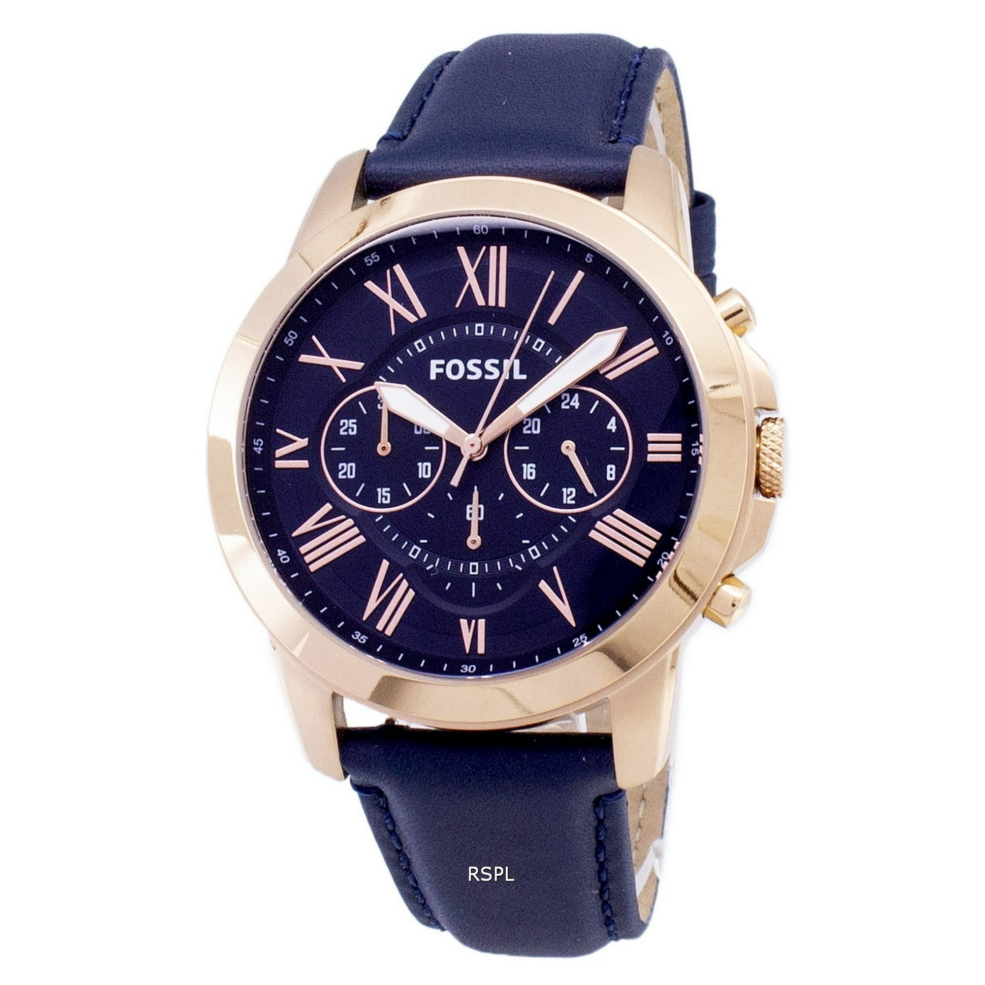Reloj Fossil Grant Chronograph Blue Leather Strap FS4835 Men's Watch ...