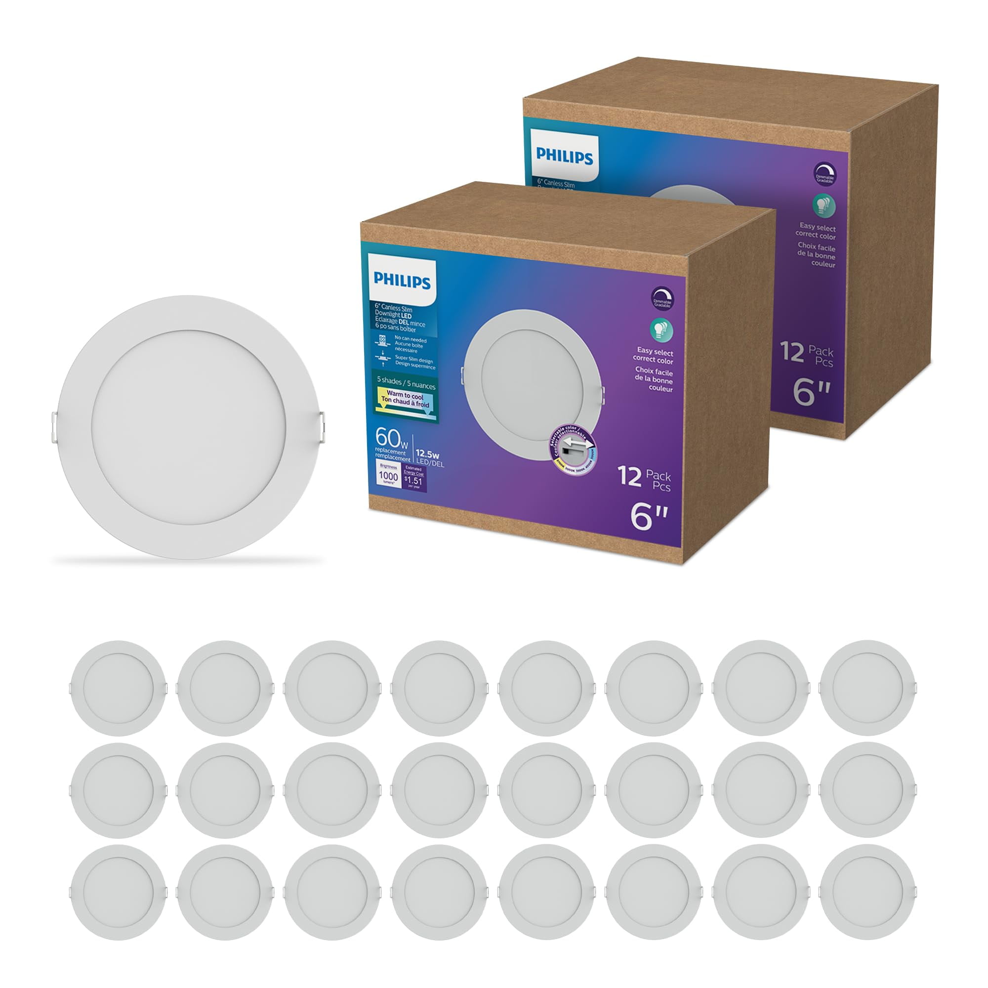 Lámpara LED PHILIPS Slim de 12,5 W (60 W), 6 pulgadas, 24 unidades | Lider