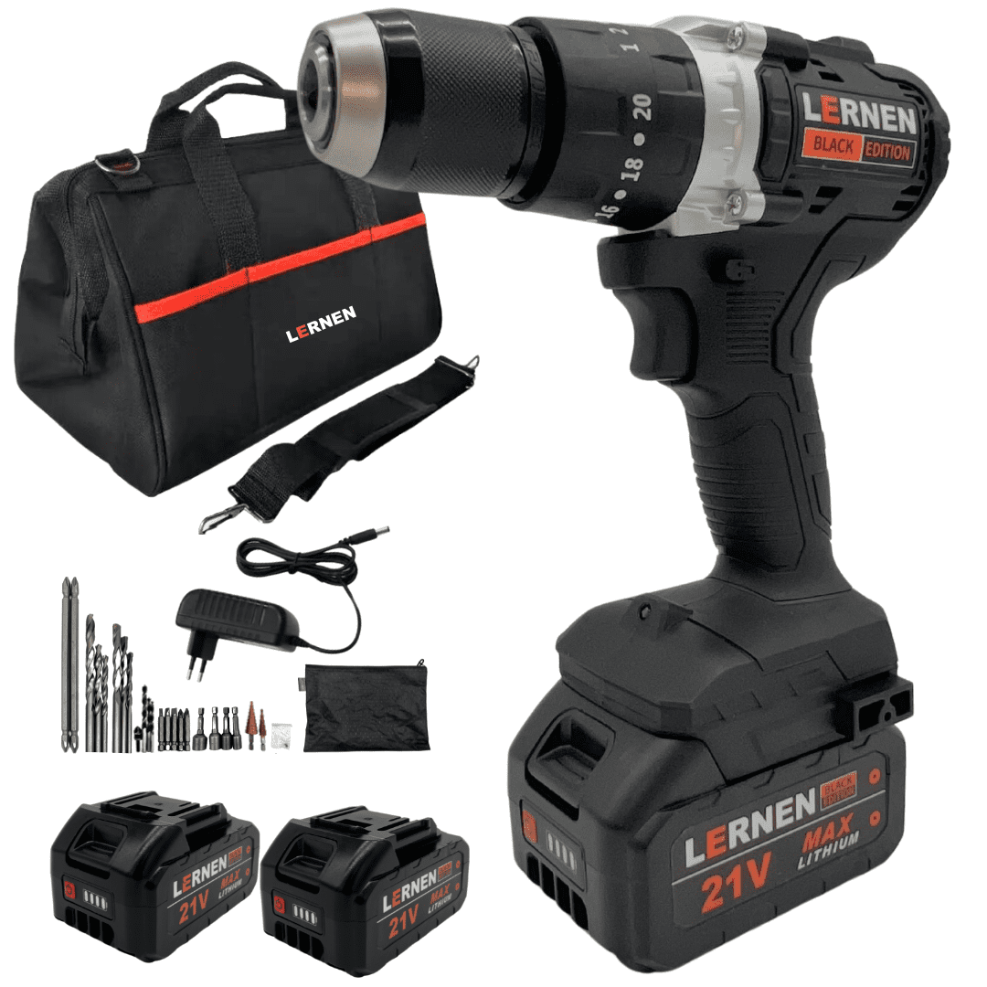 Taladro Percutor Black Edition Brushless LERNEN + Baterías + Bolso + Accesorios | Lider