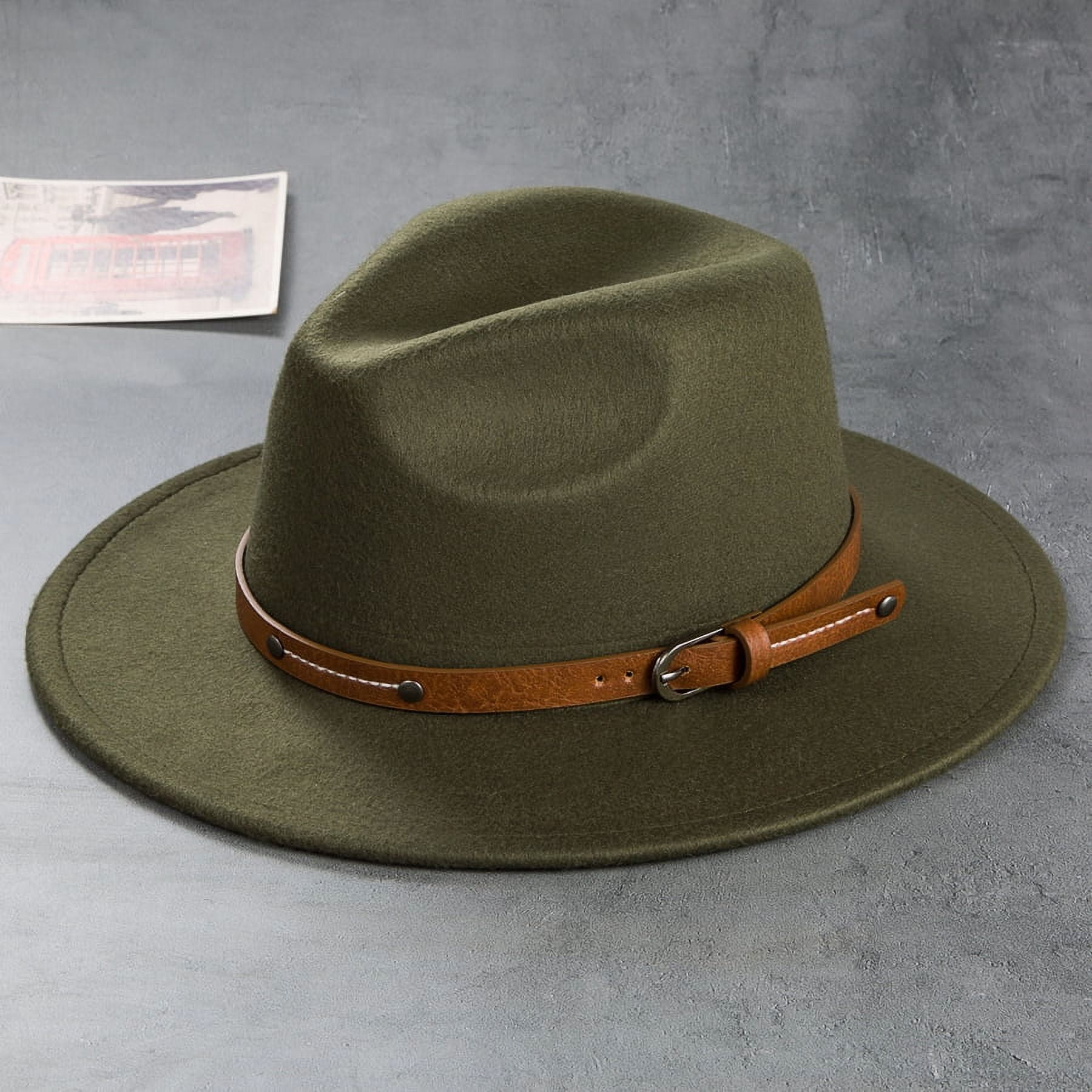 Men's Retro Felt Woolen Top Hat, Leather Buckle Accessory, Jazz Hats ...