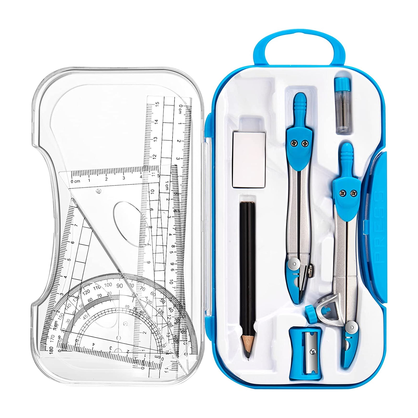 10pcs Geometry Set: Compasses, Rulers, Protractor, Eraser, Sharpener ...