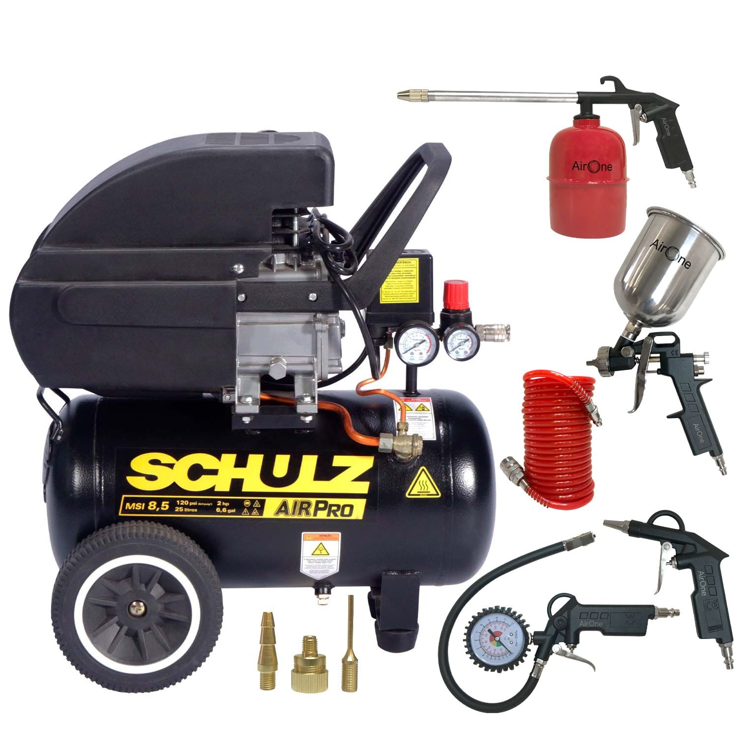 Kit Compresor Schulz 2hp 25 Litros + Set 8 Accesorios | Lider