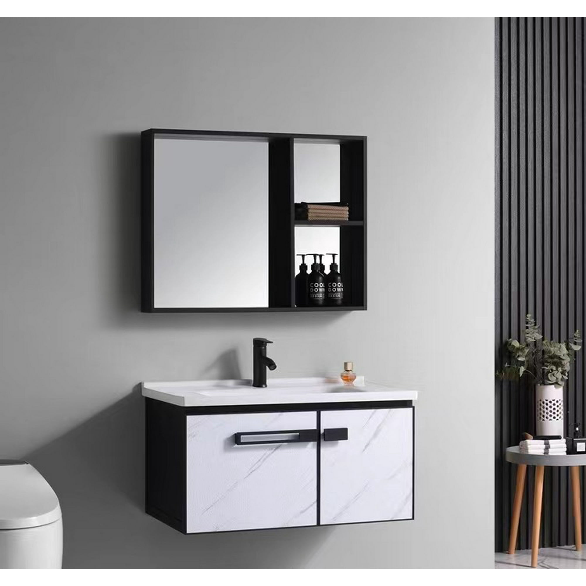 Vanitorio Madera Lavamanos 60 Cm Ancho Con Griferia Y Mueble Espejo ...