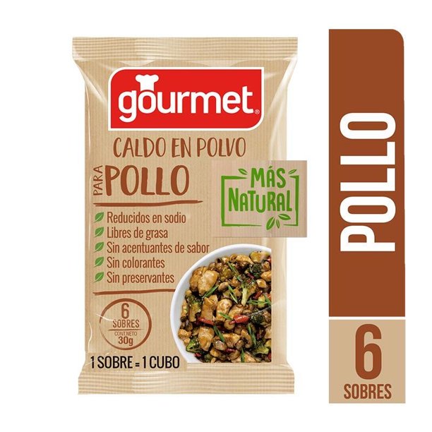 Caldo en Polvo Sabor Pollo Más Natural (6 Sobres) Bolsa, 30 g | Lider