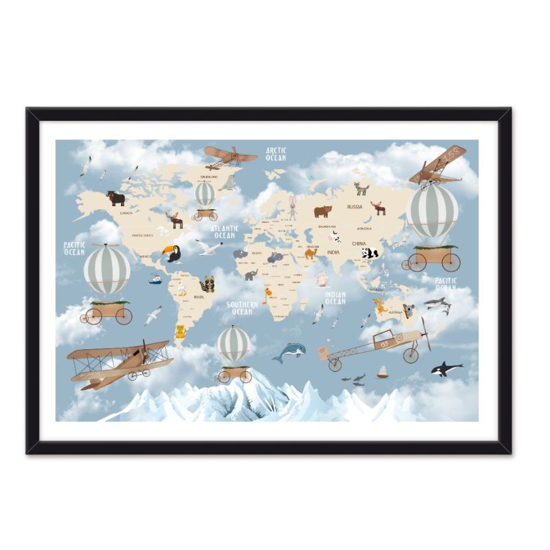 Cuadro Mapa Infantil con Marco Negro 50x40 CM | Lider