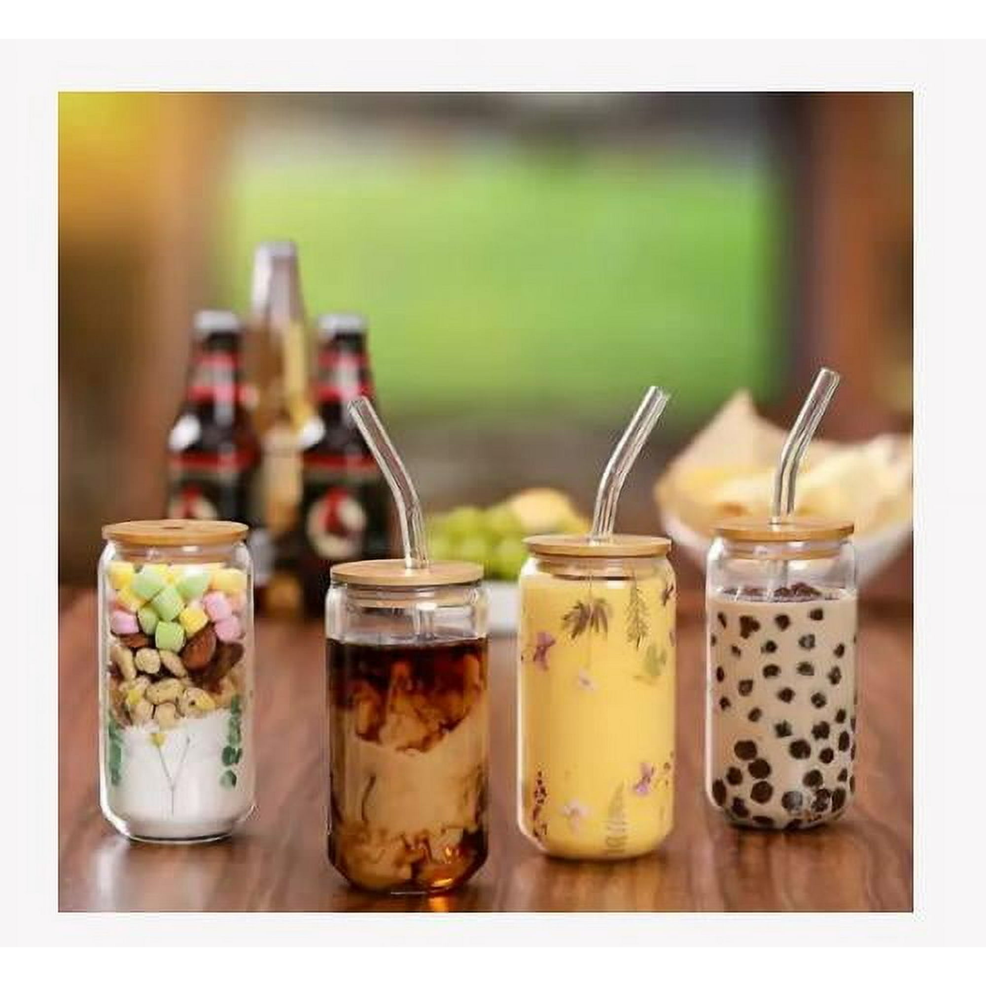 Vaso de vidrio para té de 500 ml/400 ml con tapa y pajita, transparente, para beber jugo y leche ...