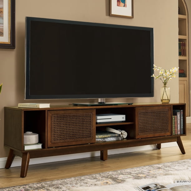 67.9 Inch Mid Century Modern Rattan TV Stand for TVs up to 75 ...
