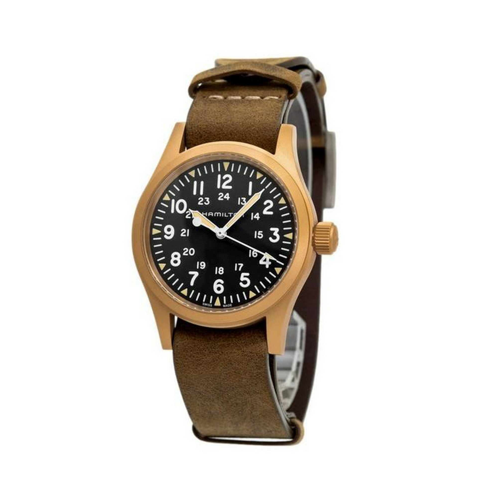 Reloj Hamilton Khaki Field Mechanical Bronze Leather Strap Black Dial H69459530 Men's Watch | Lider