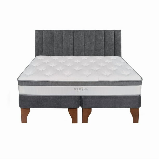 Cama Europea Stella 2 Plazas + Respaldo Tubular Madera Gris | Lider