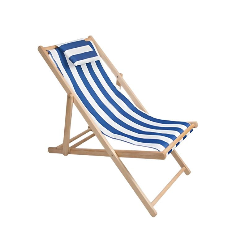 Silla De Playa Reposera Plegable De Lona Y Madera Exteriores - Azul | Lider