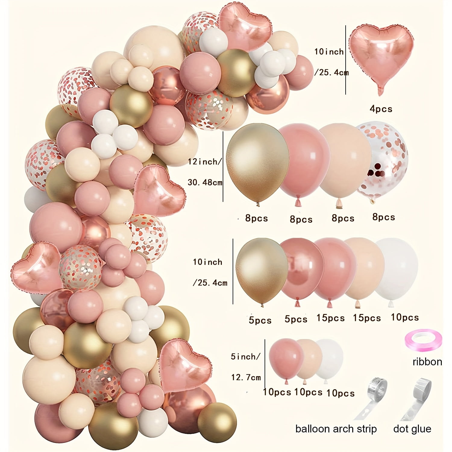 153pcs, 12/10/5 Inch Boho Blush Balloon Garland Arch Set, Double Filled ...