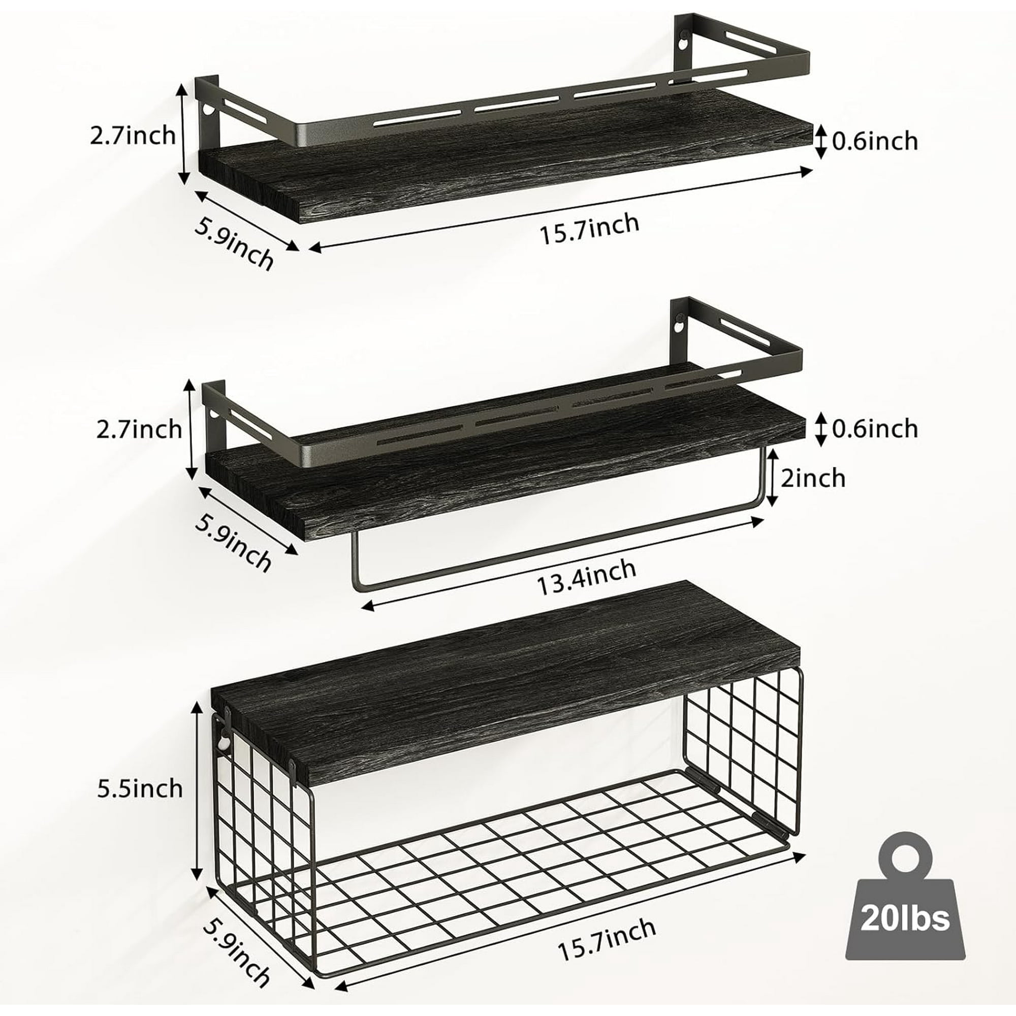 Repisas Repisa Flotantes De Madera Modernas X3 Con Reja Pino Nano0149 ...