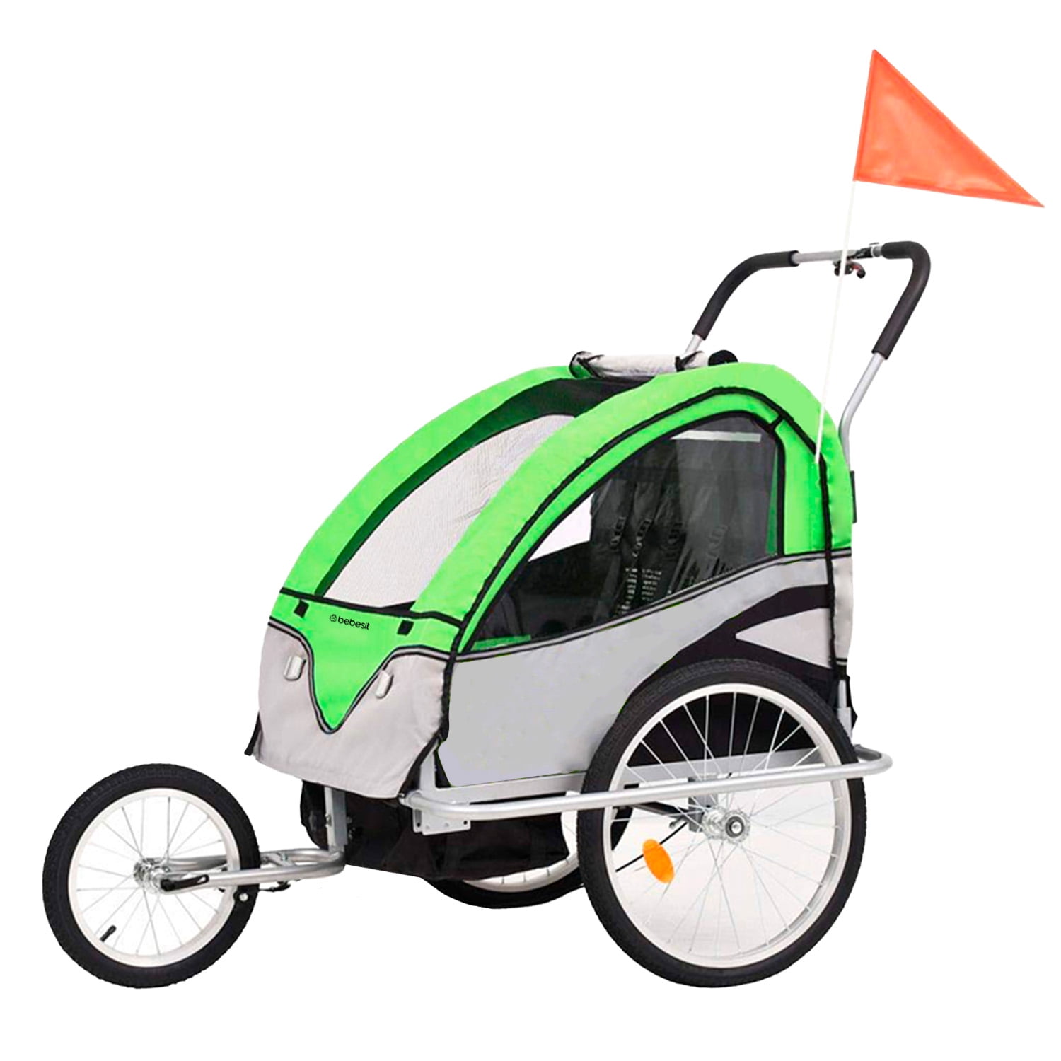 Carro arrastre trailer para bicicletas 2 niños BeRide Verde | Lider