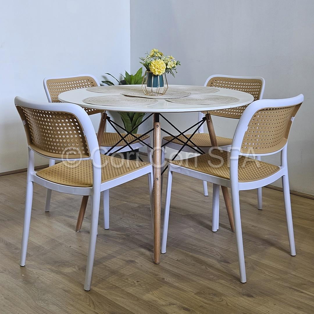 Comedor Mesa blanca 80cms + 4 Sillas Delta Blanco | Lider