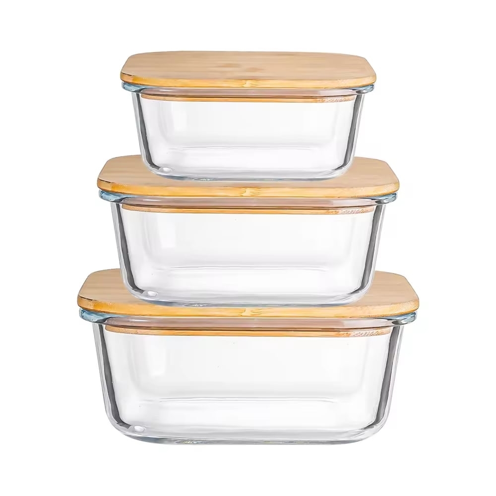 Recipiente de Vidrio para Almacenamiento de Alimentos con Tapa de Bambú ...