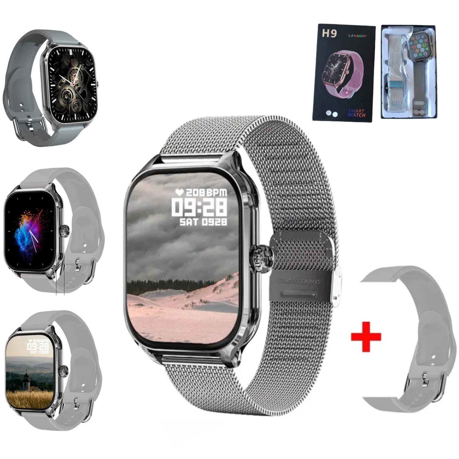 Reloj Inteligente Smartwatch H9 Gris + Correa Metal gris | Lider