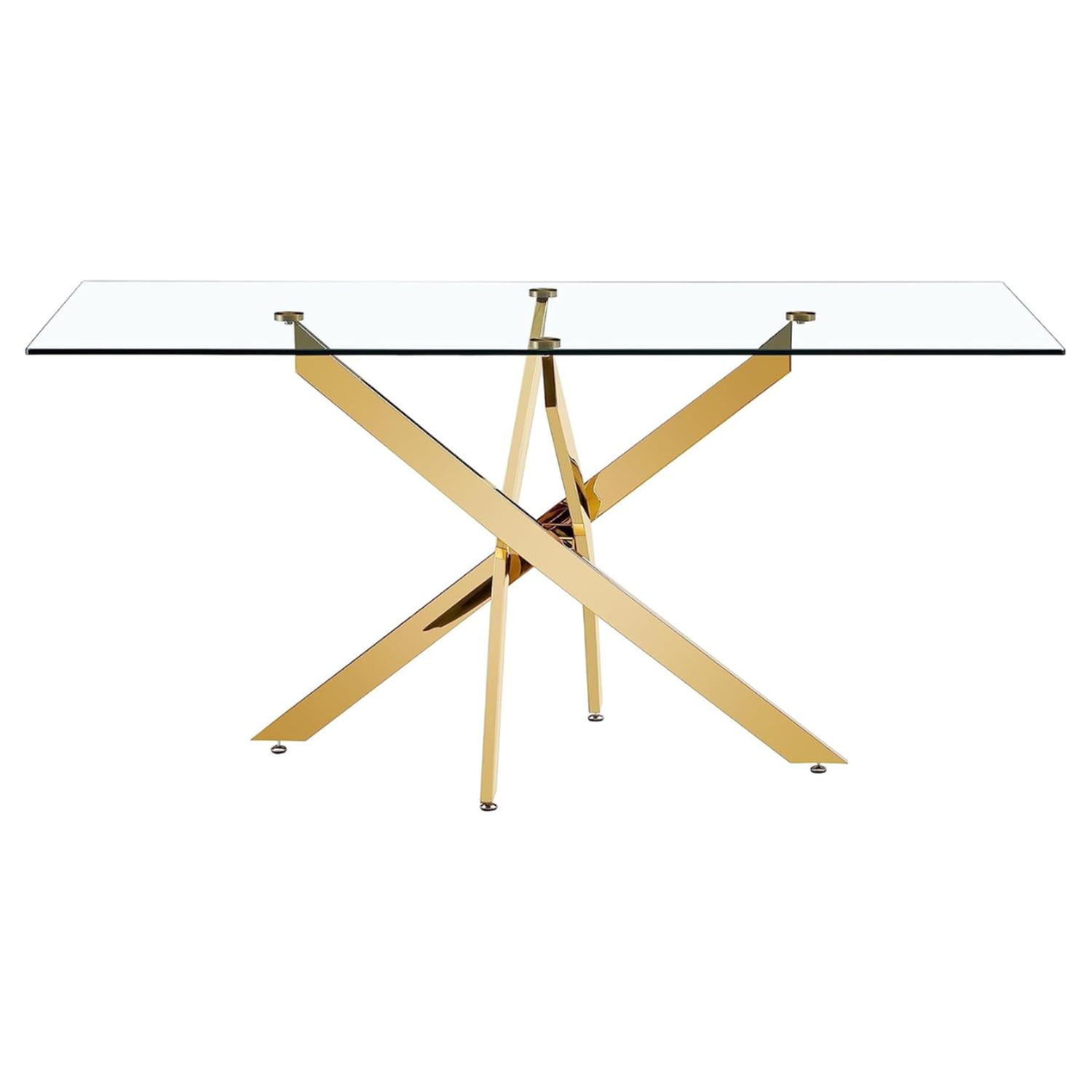 Mesa Rectangular Romina 140x80 | Moderna | Vidrio Templado | Dorado | Lider