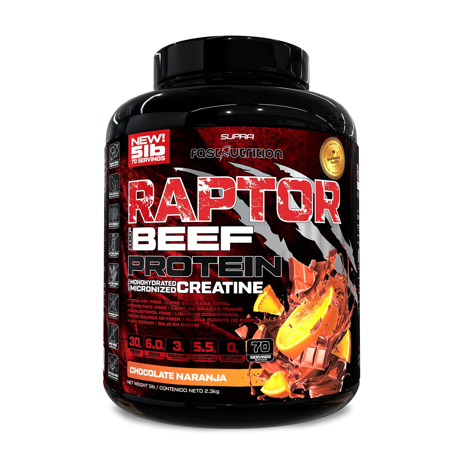 Proteína Raptor Beef Protein 5 Lbs sabor Chocolate Naranja | Lider